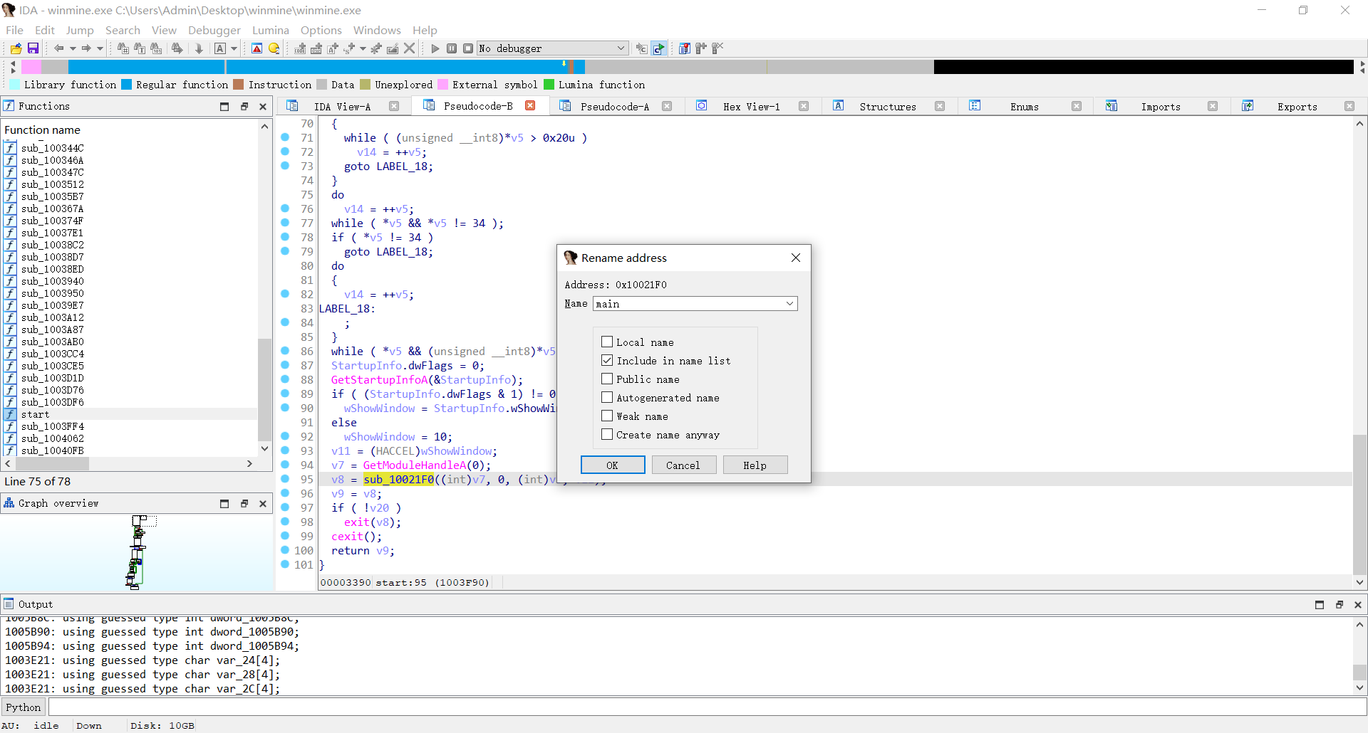 使用 IDA 反编译 Windows 扫雷 - NullPointerException